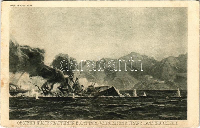 1915 Österr. Küstenbatterien b. Cattaro vernichten e. Franz ...