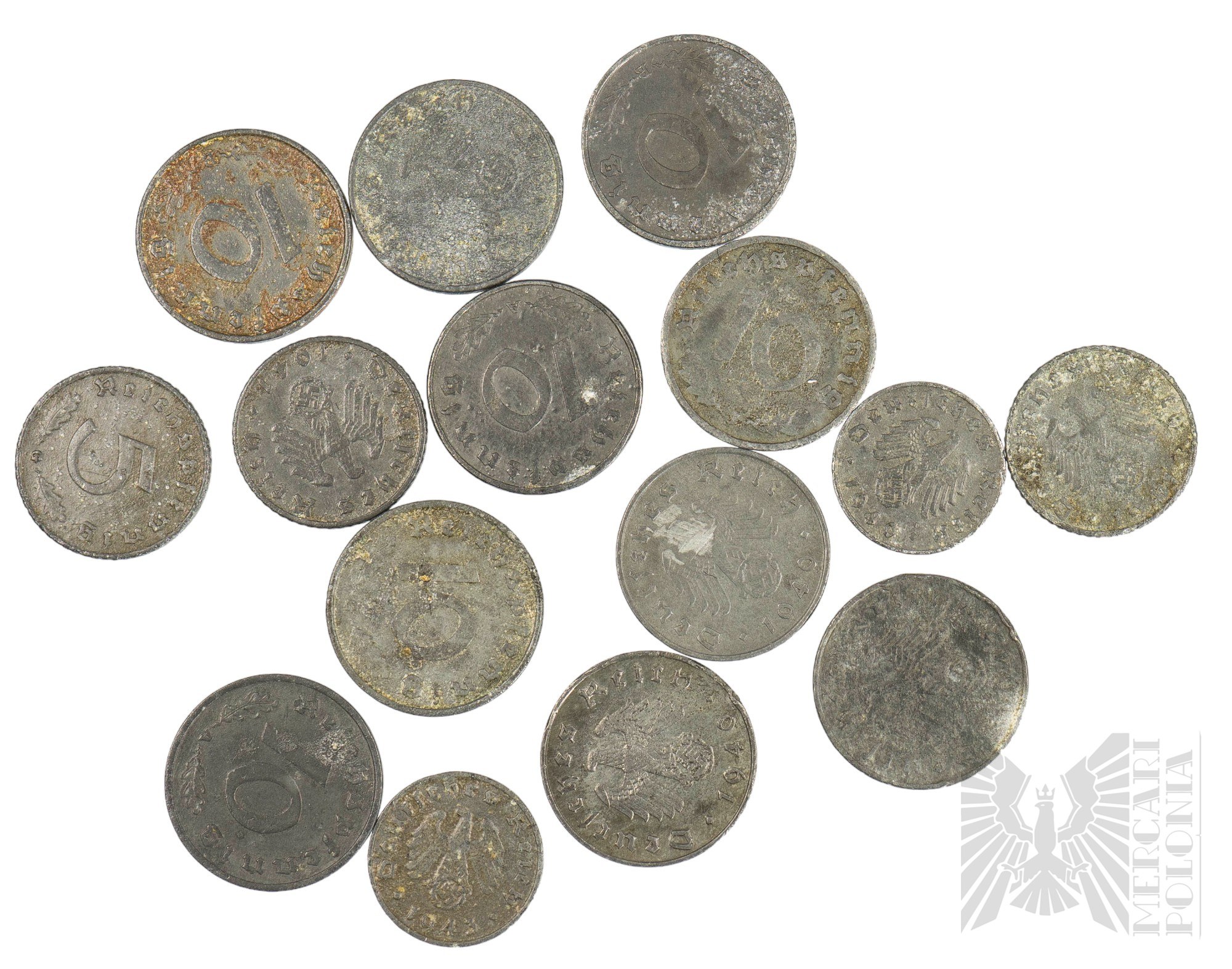 III Rzesza Niemiecki - Cynkowe Monety 1, 5 & 10 Pfennig - Aukcja ...