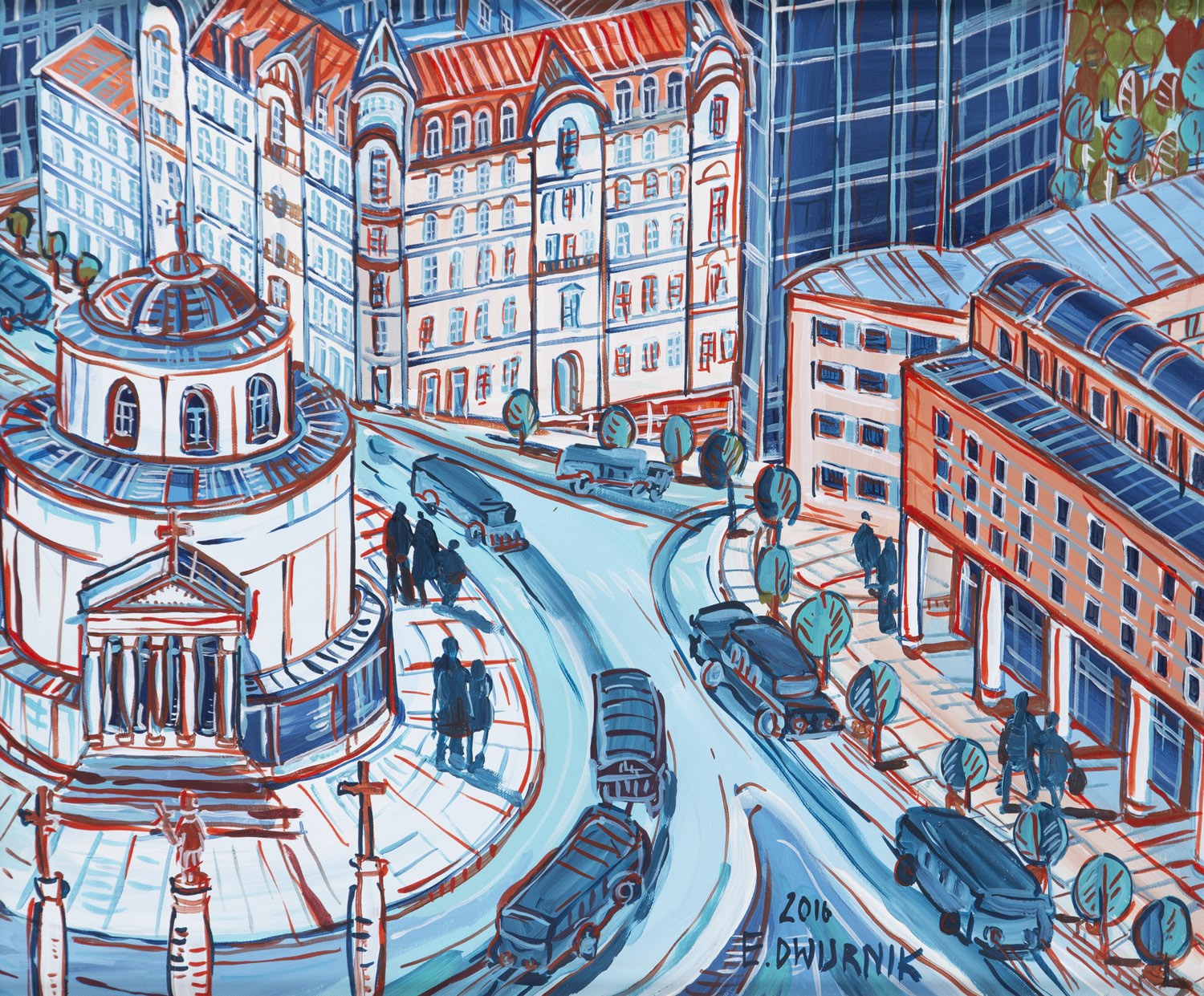 Edward Dwurnik (1943 Radzymin - 2018 Warszawa), "Plac Trzech Krzyży", 2016 - Aukcja internetowa ...