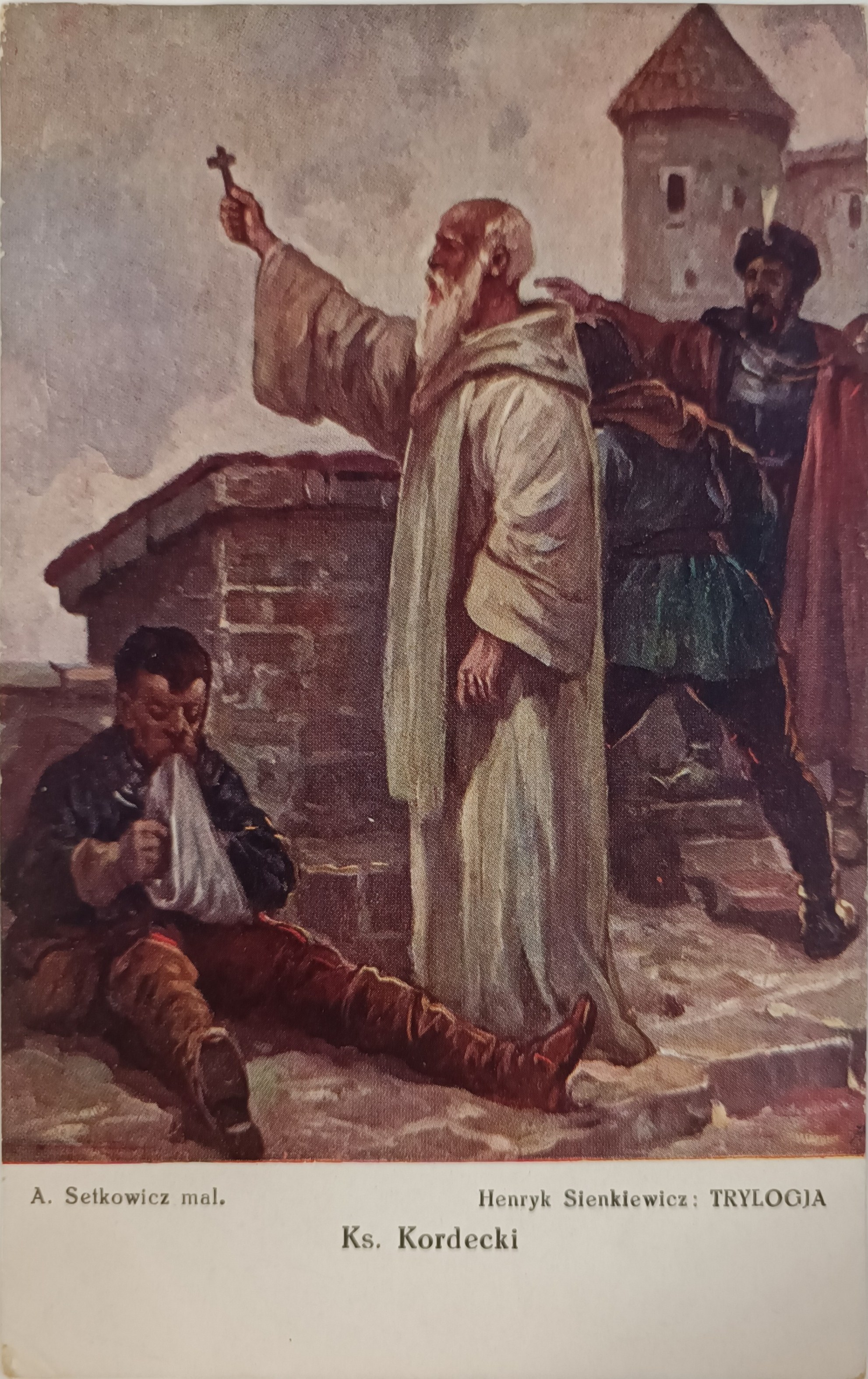 Pocztówka vintage z reprodukcją: Adam Setkowicz, Ksiądz Kordecki ...