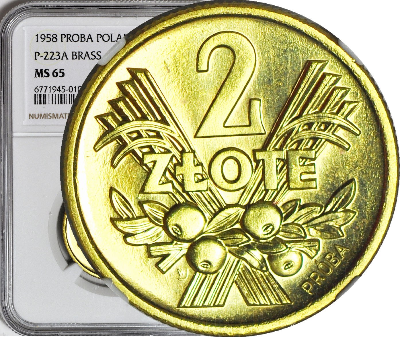 RR-, 2 złote 1958 Jagody, PRÓBA, MOSIĄDZ, nakład 100szt., rzadkość, c.a., ZJAWISKOWE - Aukcja ...