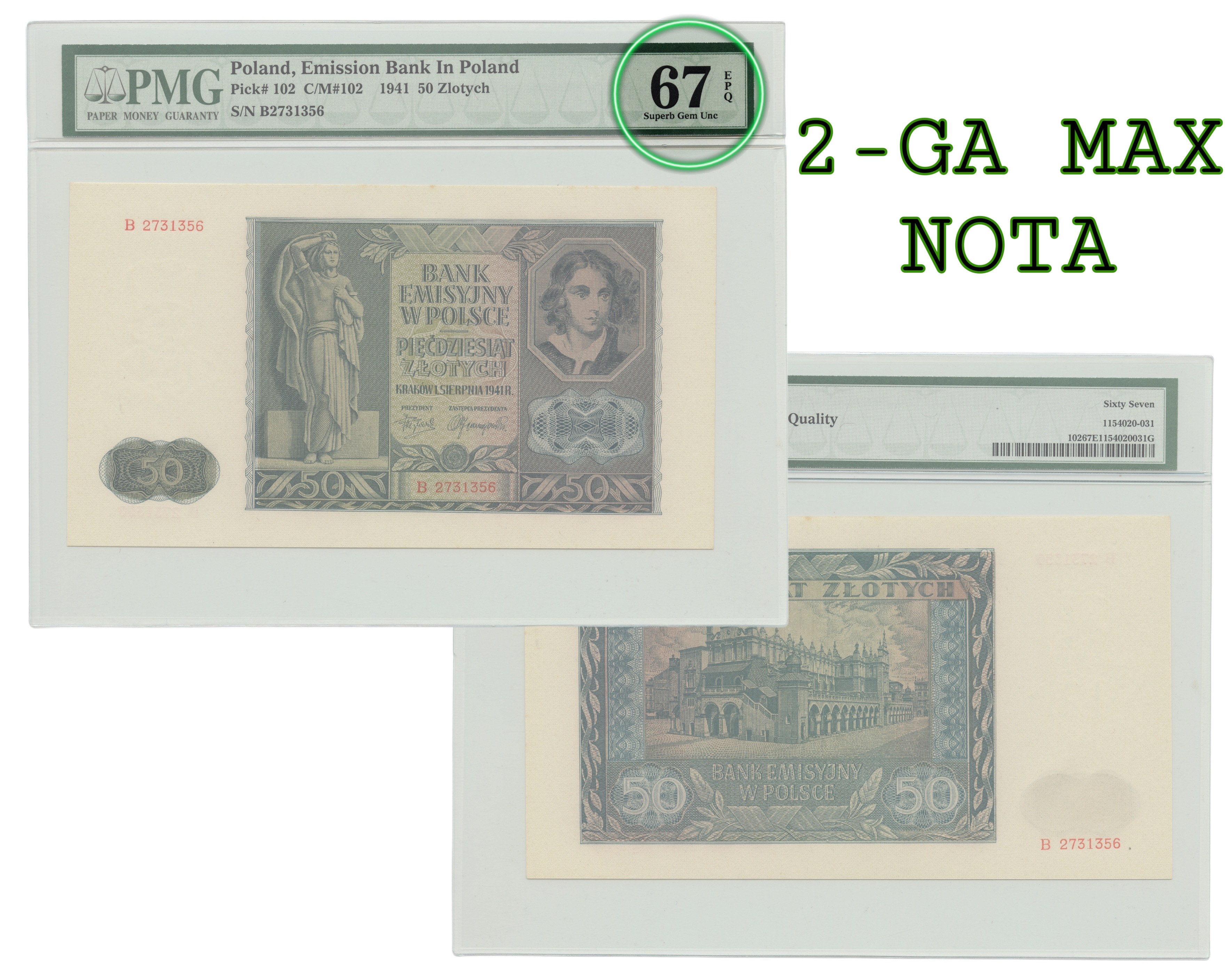 50 złotych 1941 - seria B - PMG 67 EPQ - 2-ga max nota - Aukcja ...