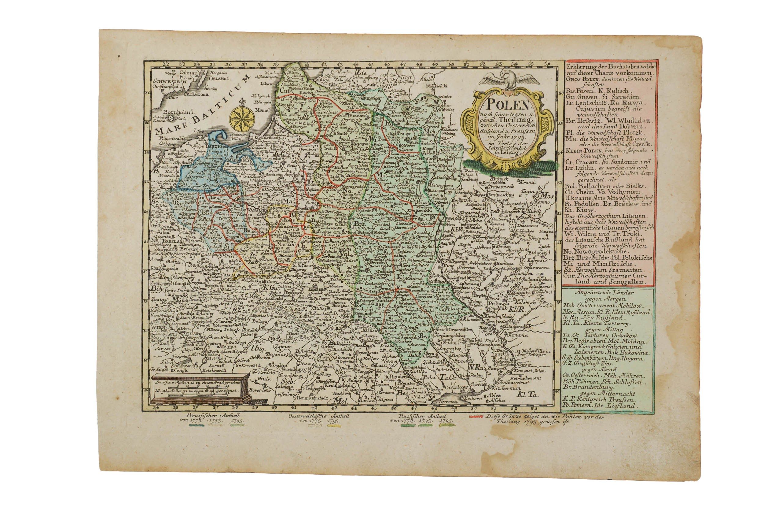 POLSKA po III rozbiorze w 1795r. , mapa [kolor] wydana w Lipsku w 1816 ...