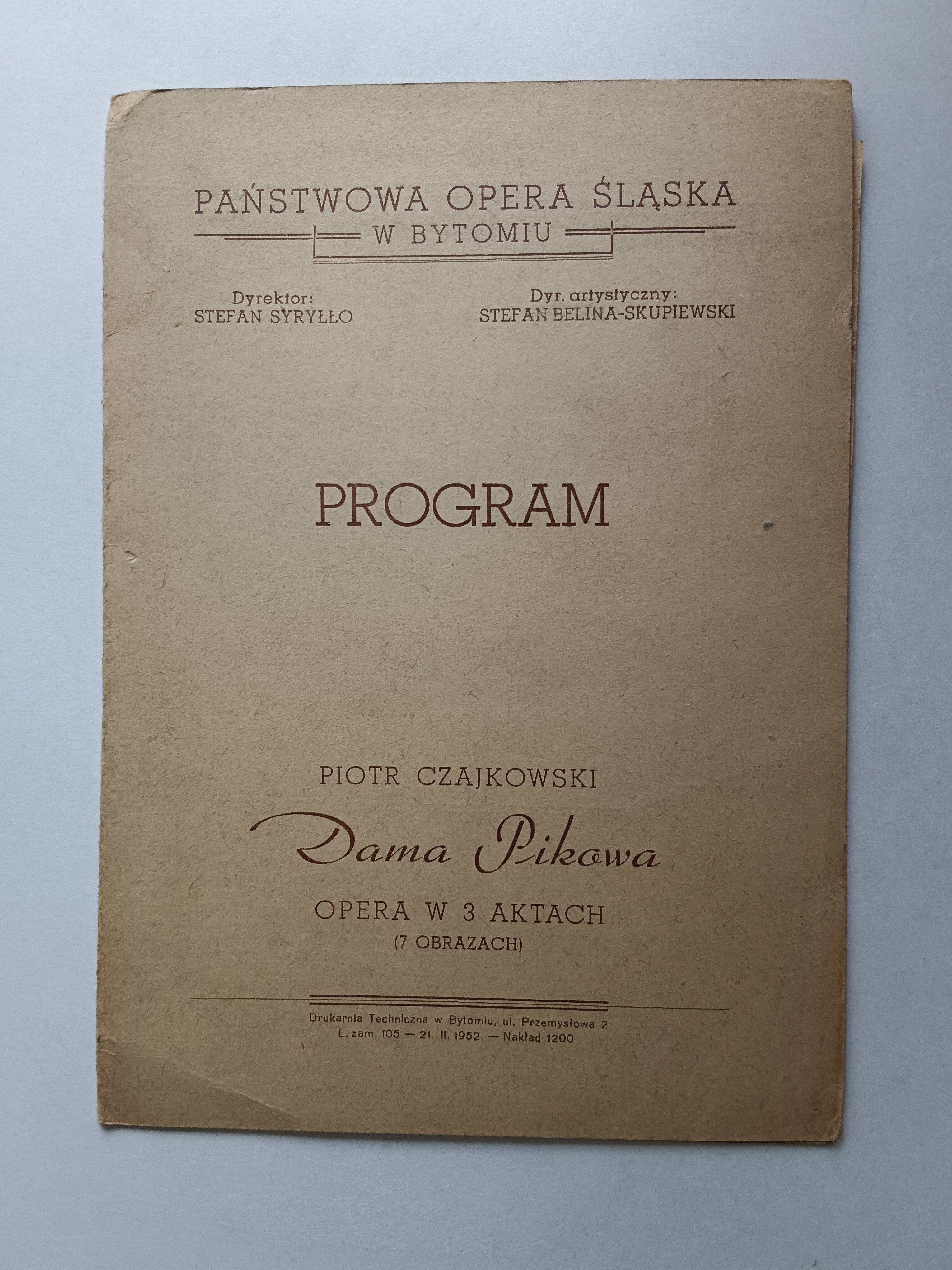 PIOTR CZAJKOWSKI, PROGRAM OPEROWY DAMA PIKOWA, PAŃSTWOWA OPERA ŚLĄSKA ...