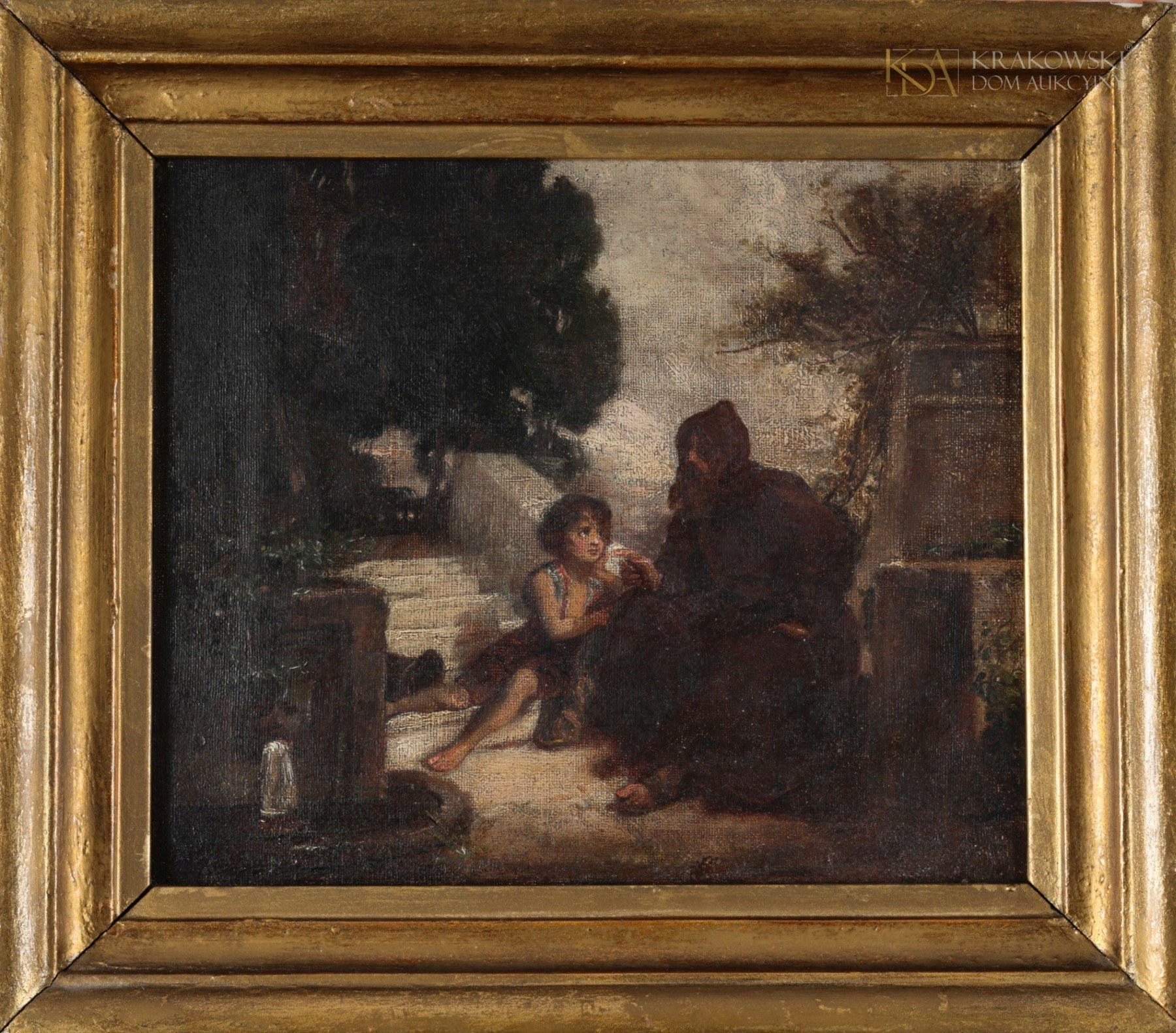 Autor nieznany, "Przy fontannie (rozmowa mnicha z chłopcem)" - Aukcja ...