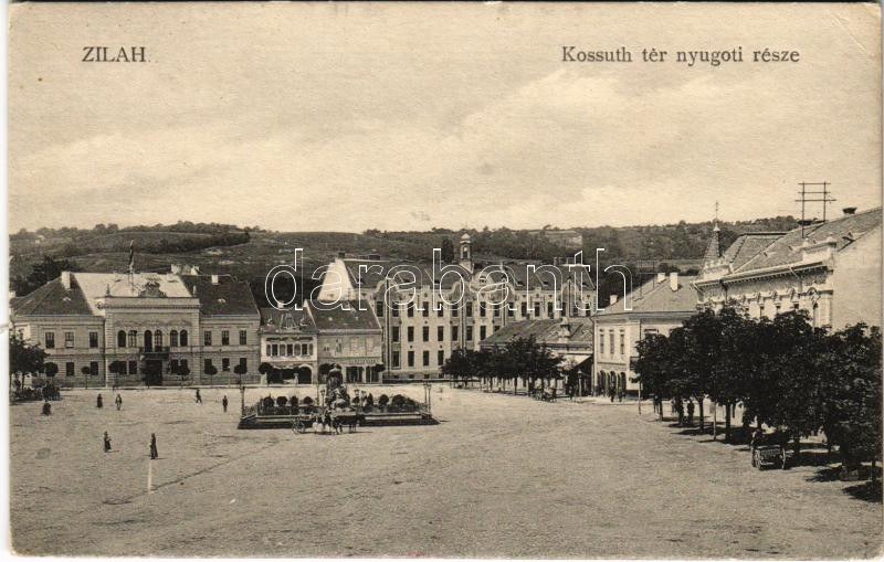 1916 Zilah, Zalau; Kossuth tér nyugati része, Bikfalvy Testvérek üzlete ...