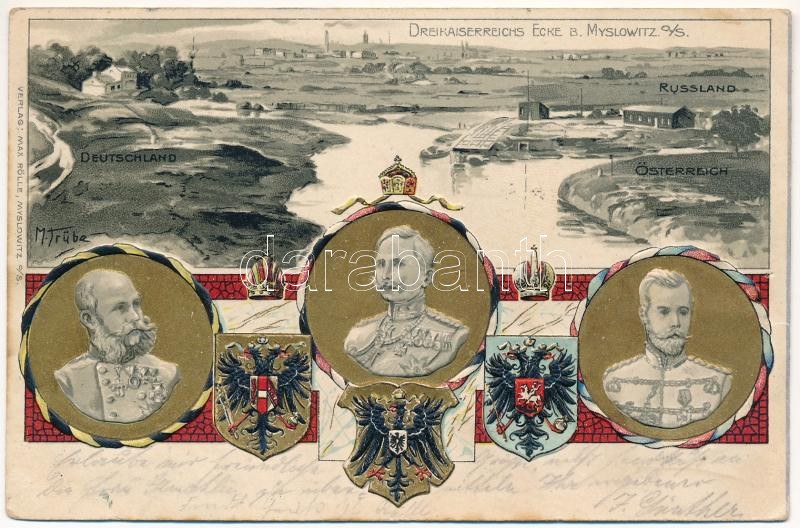 1902 Myslowice, Myslowitz (Ober-Schlesien); Dreikaiserreichs Ecke ...