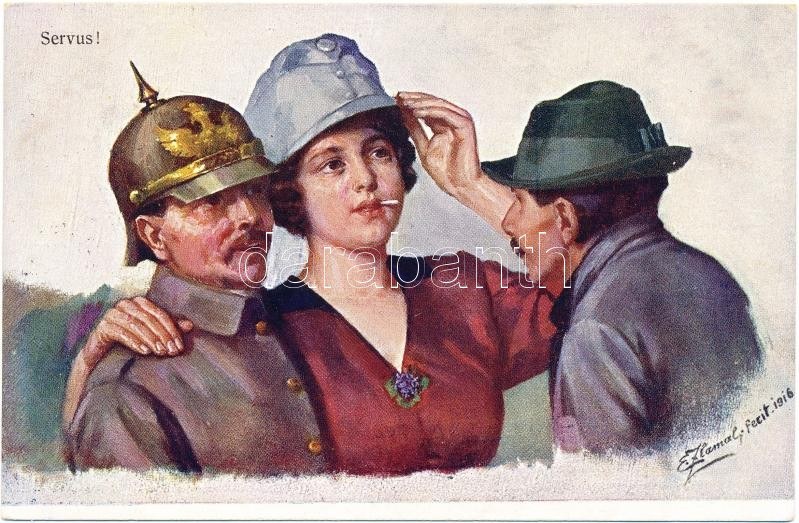 Servus! / WWI German soldier with Austro-Hungarian lady, Viribus Unitis ...