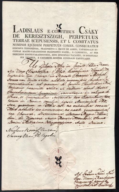 1816 Csáky László (1761-1828) szepesi örökös főispán, tinnini püspök ...