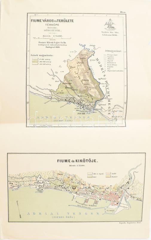 cca 1900 Fiume város és a kikötő térképe: Gönczy Pál. 23x36 cm - Aukcja ...