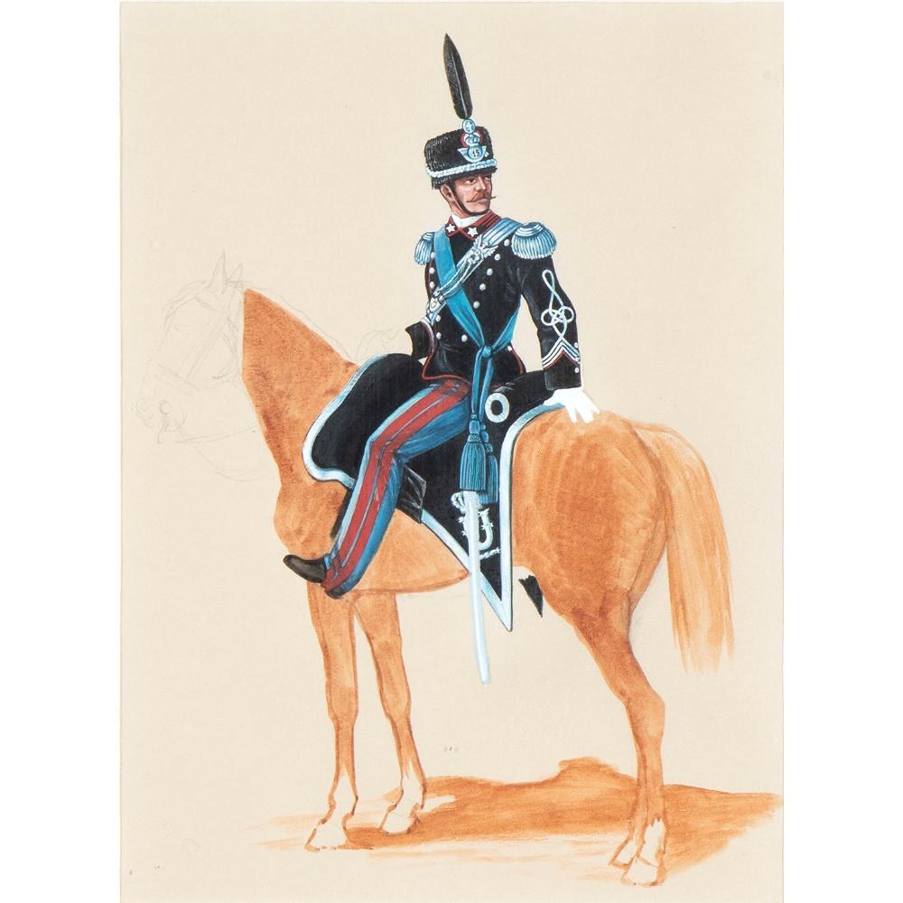 Gouache Sketch depicting a 20th century Italian cavalry captain ...