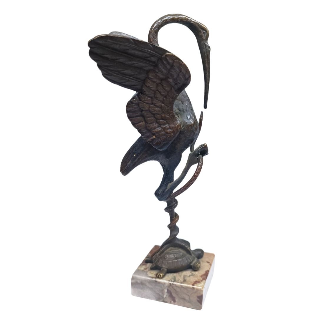 Sculpture from braze: heron, turtle and snake on marble base / Watch ...