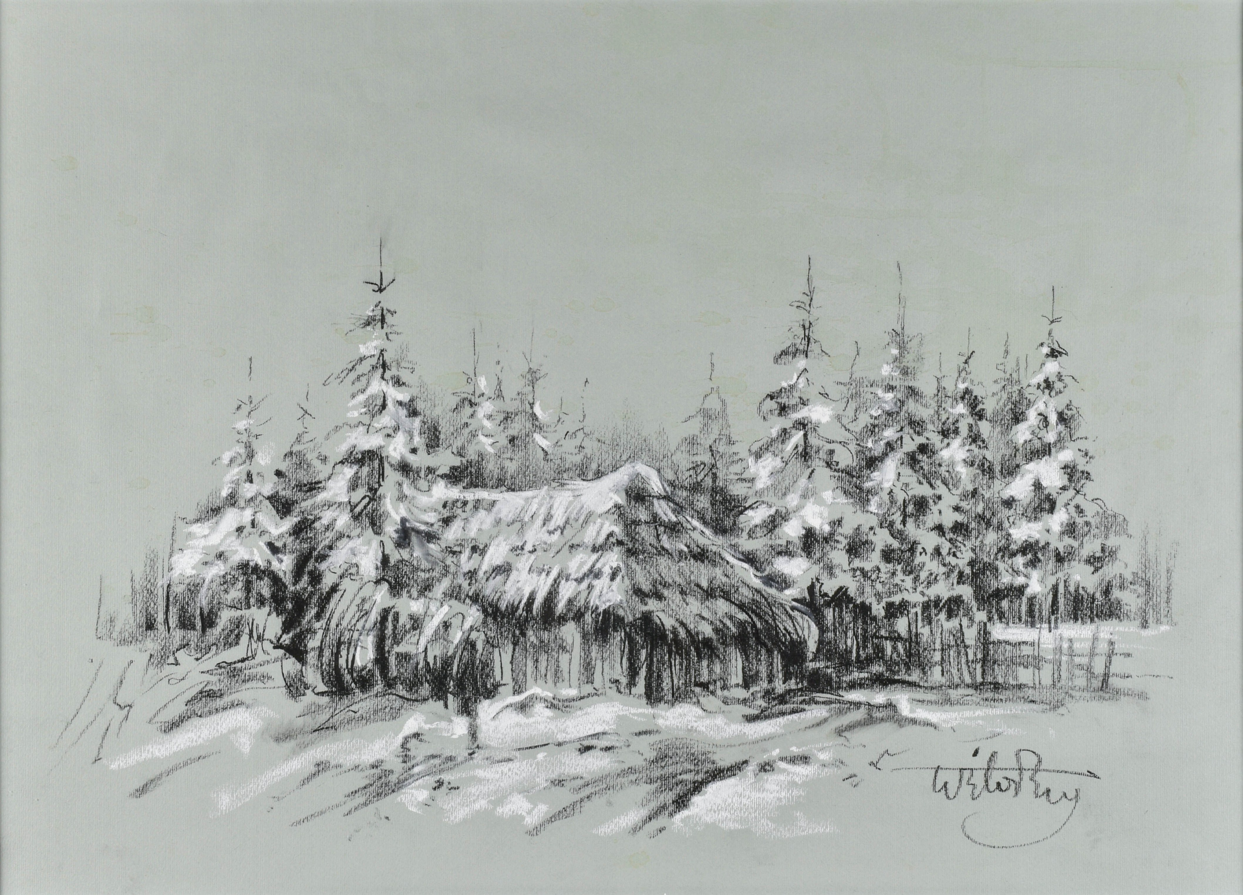 Wiktor ZIN (1925-2007), Chata w zimowym pejzażu - Aukcja internetowa ...