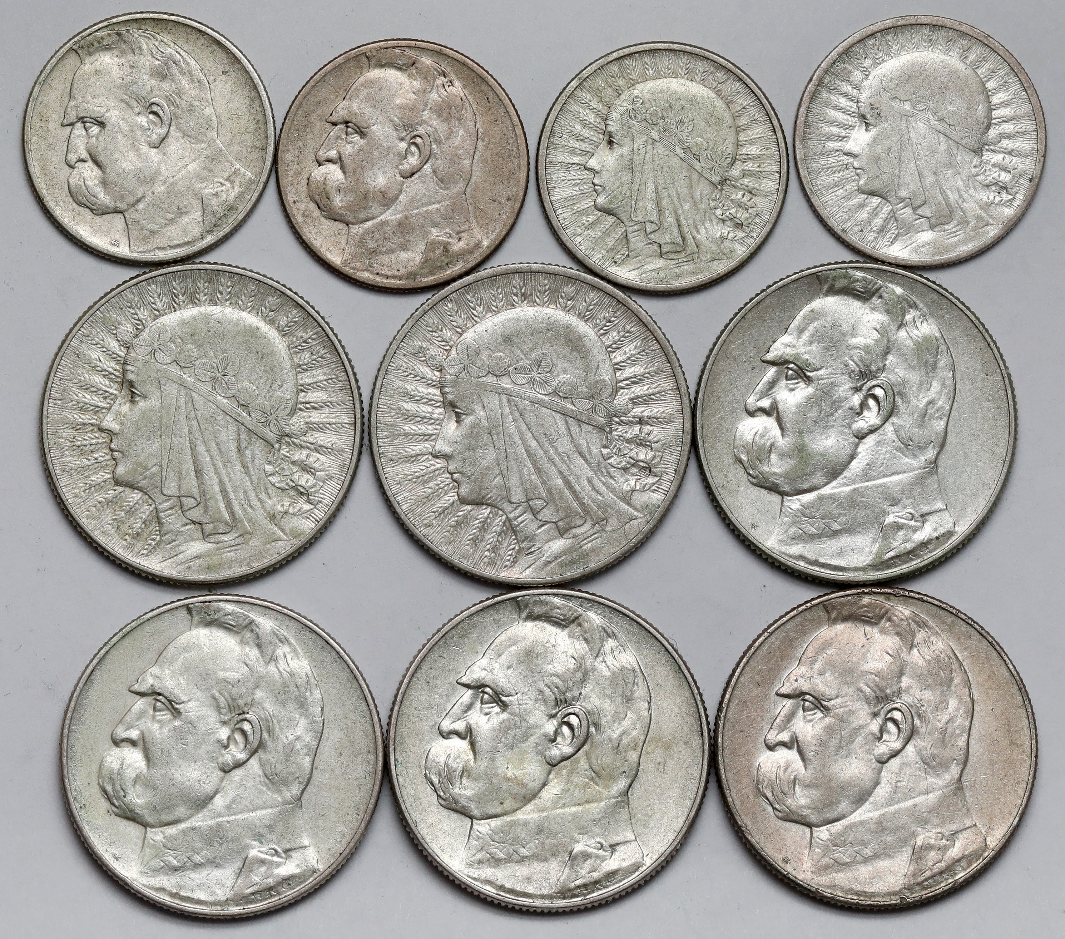2 i 5 złotych 1932-1936 Piłsudski i Głowa - zestaw (10szt) - Aukcja ...