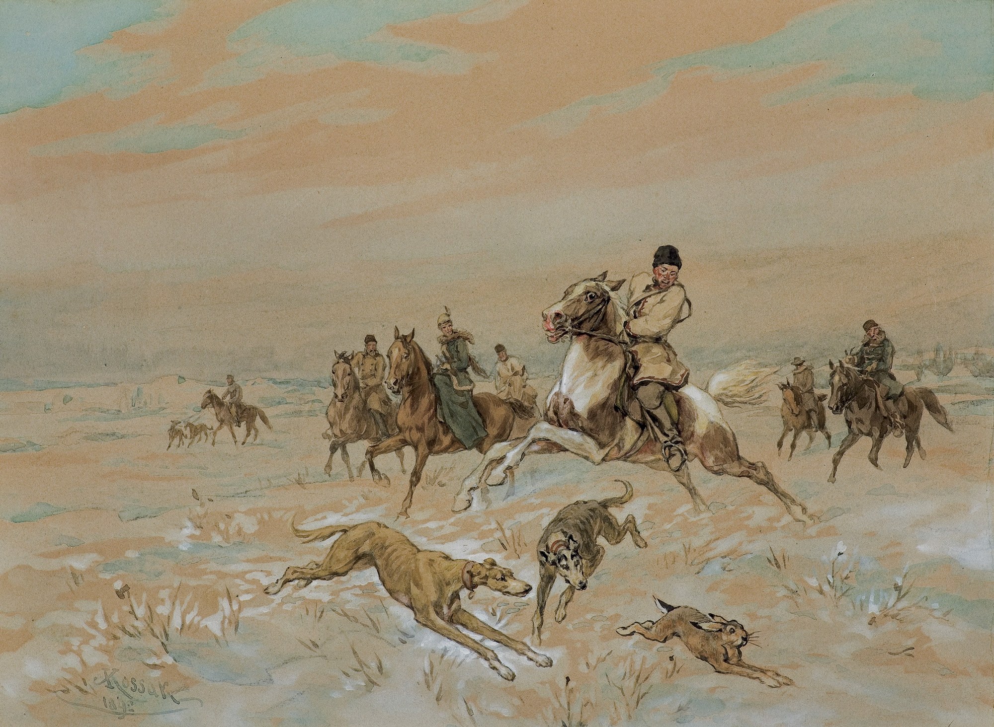 Juliusz Kossak, POLOWANIE Z CHARTAMI, 1892 - Aukcja internetowa ...