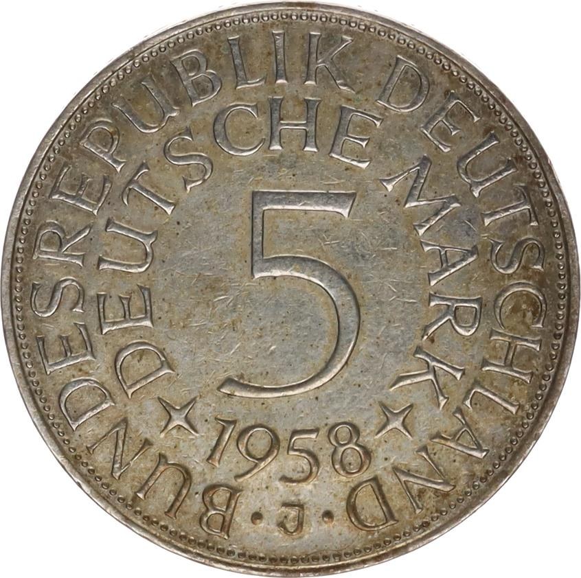 Niemcy - BRD (1949-), 5 DM 1958 J KM 112,1 "RRR" 11,202 g - Aukcja ...
