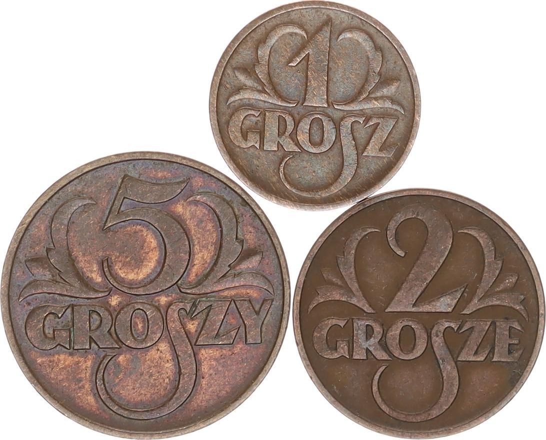 Polska, (1923-1939), 1, 2, 5 Groszy 1936 WJ 3 szt. - Aukcja internetowa / Licytacja online ...