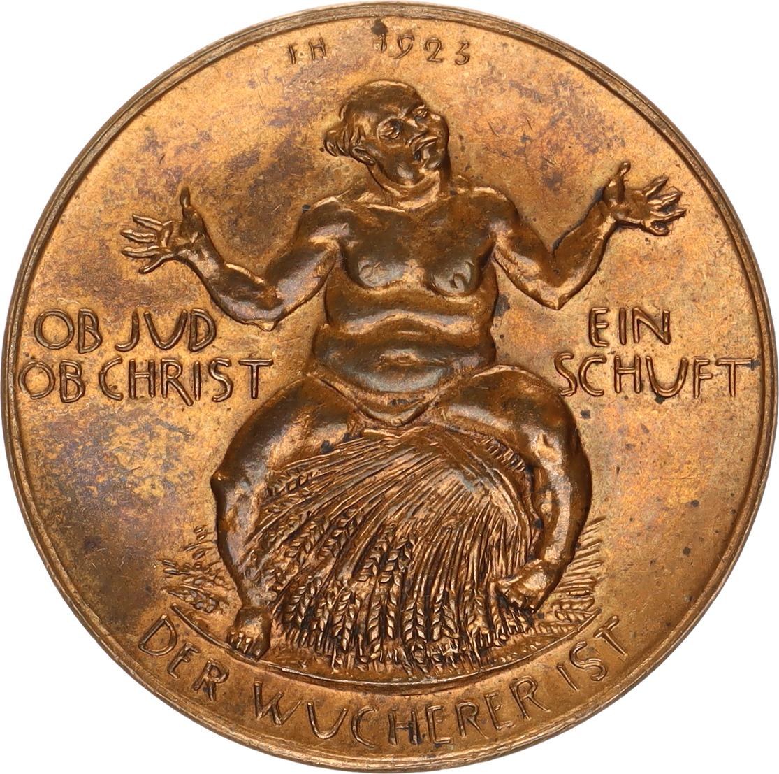 Německo, Medaile na drahotu 1923 - "Ob Jud, Ob Christ - ein Schuft der Wuc - Aukcja internetowa ...