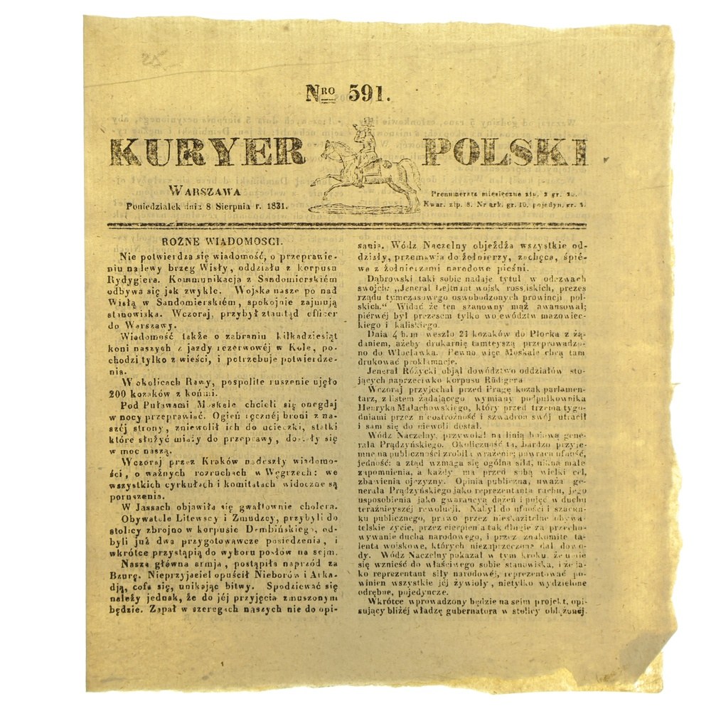 Kuryer Polski nr 591 piątek dnia 8 sierpnia 1831 [POWSTANIE LISTOPADOWE ...