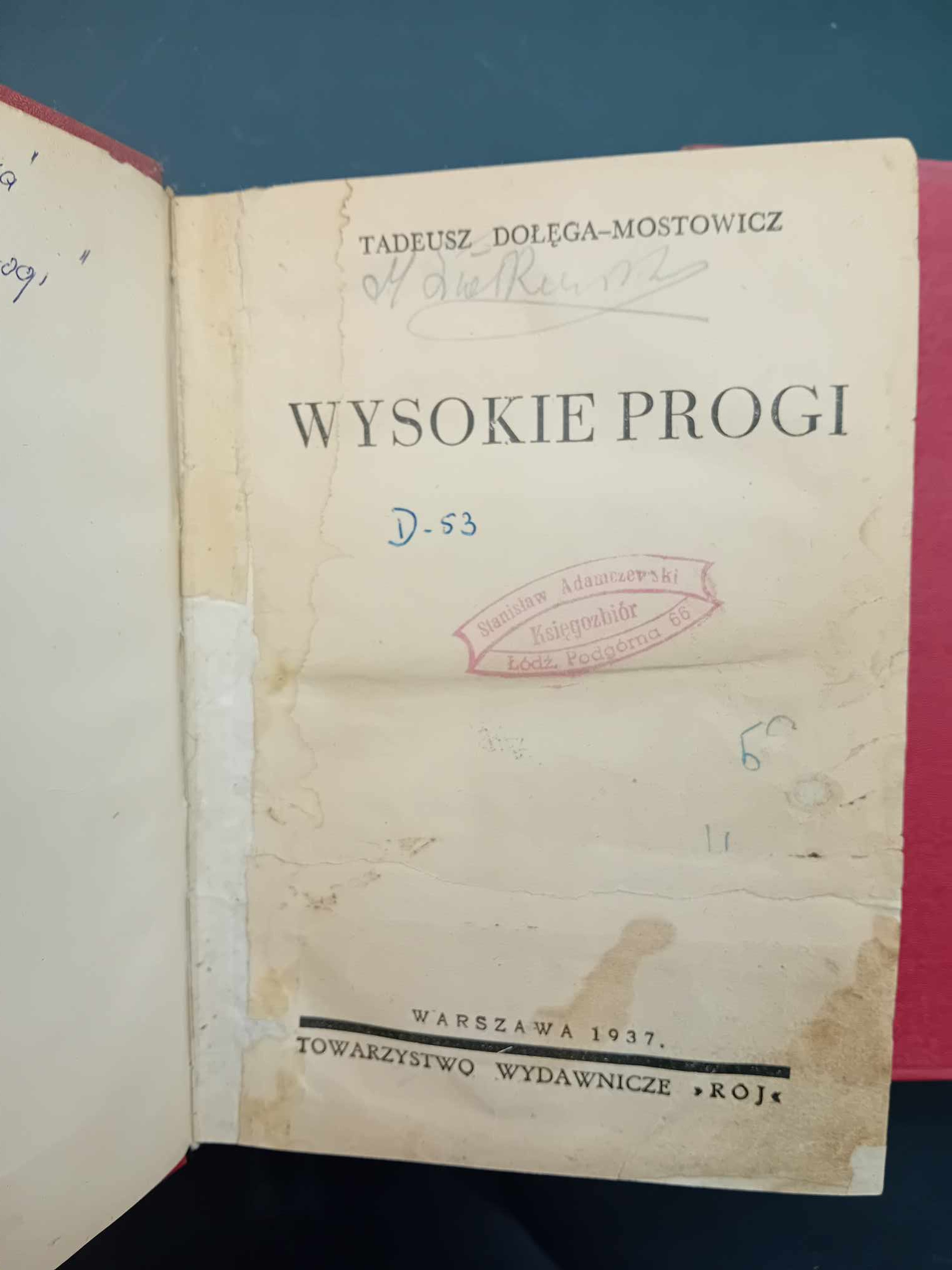 Tadeusz Dołęga-Mostowicz Złota Maska / Wysokie progi - Aukcja ...
