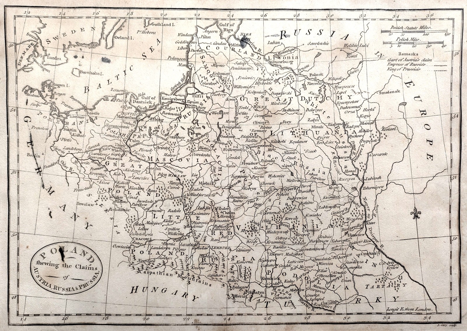 John Cary (1754-1835) -Mapa Polski z okresu rozbiorów - Londyn ok. 1790 ...