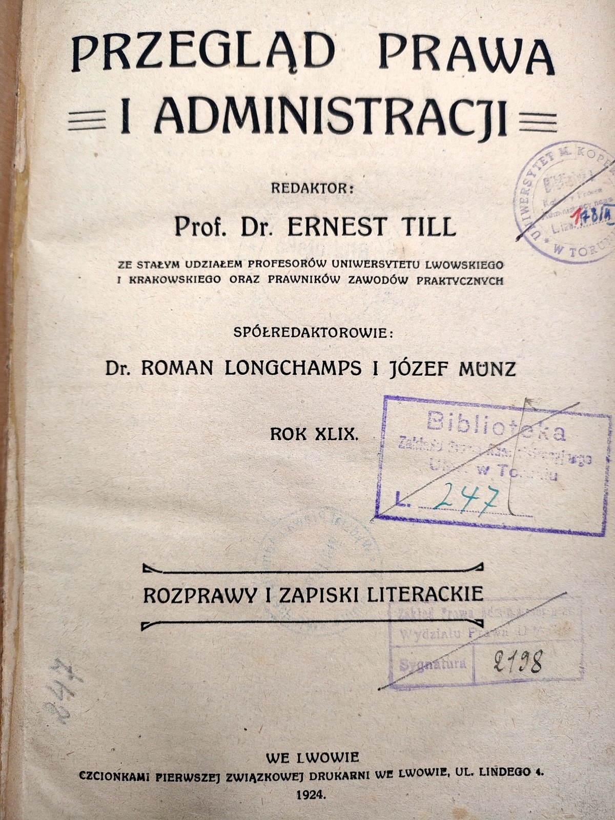 Ernest Till - Przegląd Prawa i Administracji - Lwów 1924 - Aukcja ...