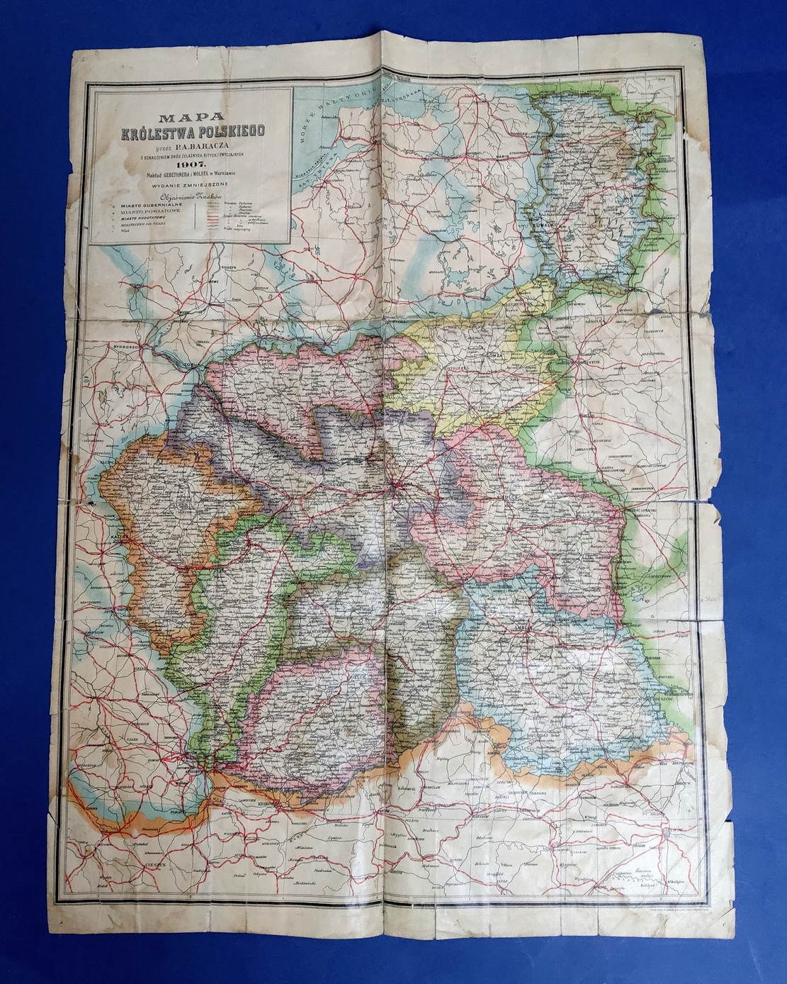 1907 Map of the Kingdom of Poland with indication of iron, beaten and ...