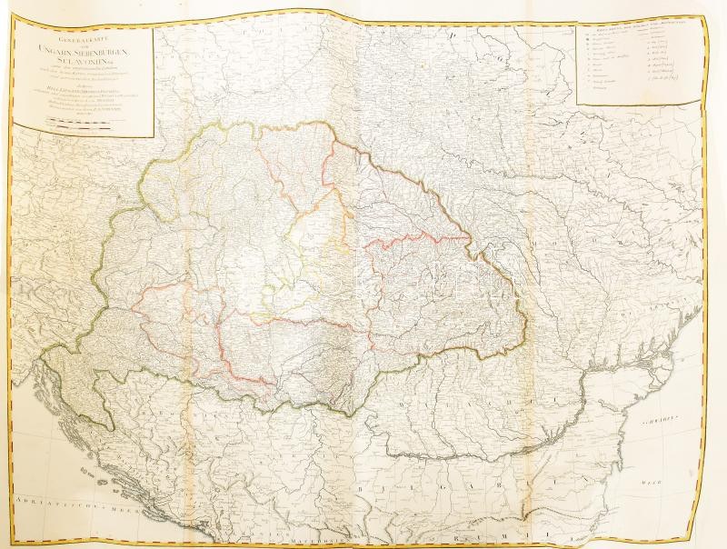 Magyarország, Erdély és Szlavónia rézmetszetű térképe. Bal felső ...