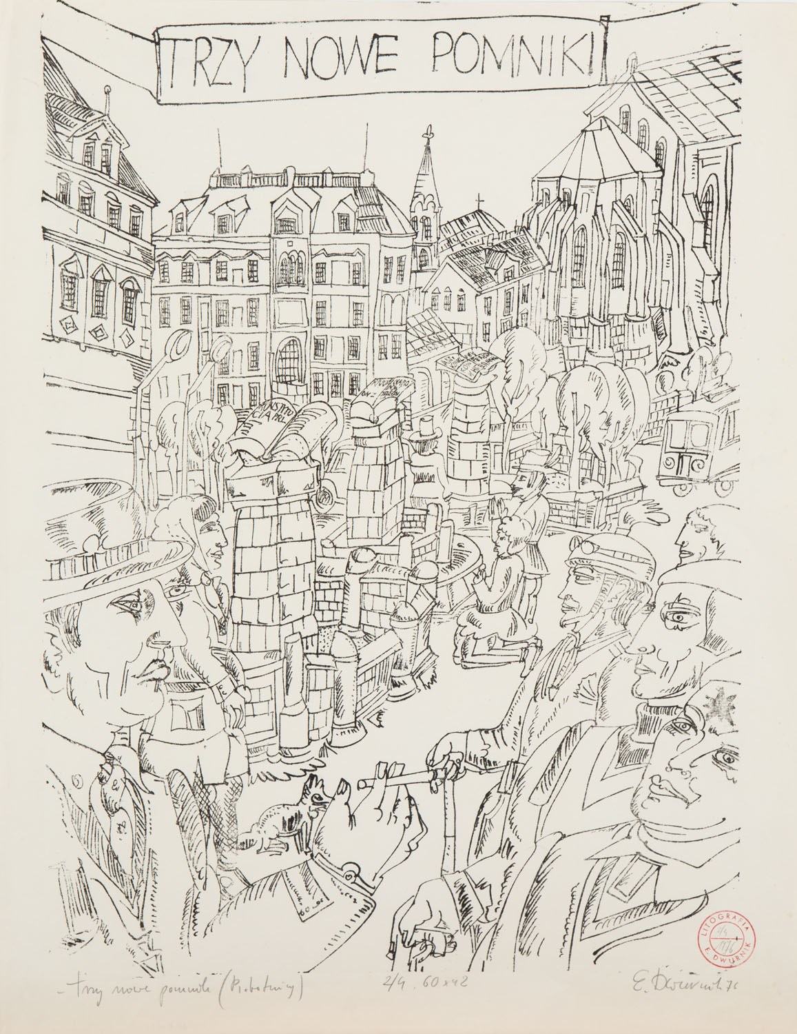 Edward Dwurnik (1943 Radzymin - 2018 Warszawa), "Trzy nowe pomniki", 1976 - Aukcja internetowa ...