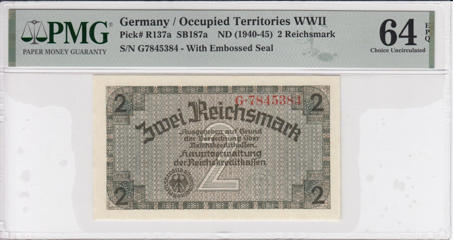 Niemcy (Terytoria Okupowane II Wojna Światowa) 2 Reichsmark ND (1940-1945) - PMG 64 EPQ Choice ...