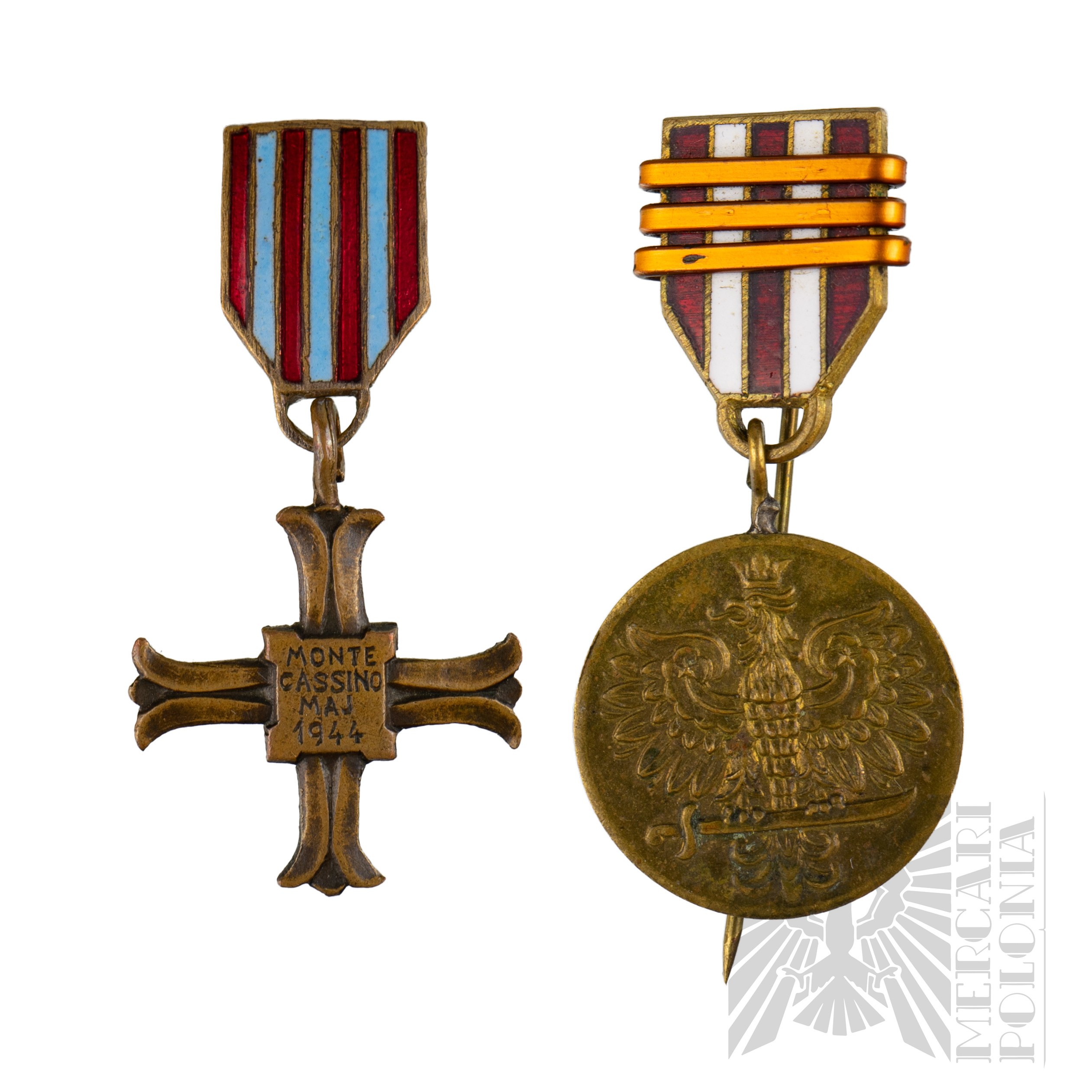 PSZnZ Zestaw Dwóch Miniaturek - Krzyż Monte Cassino Oraz Medal Wojska ...