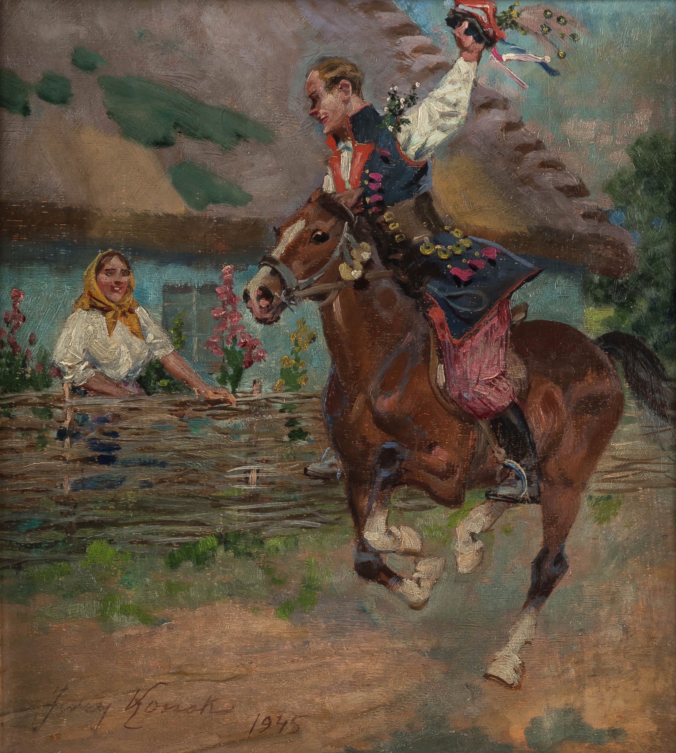 Jerzy Kossak (1886 Kraków - 1955 tamże), Krakowiak w zalotach, 1945 r ...
