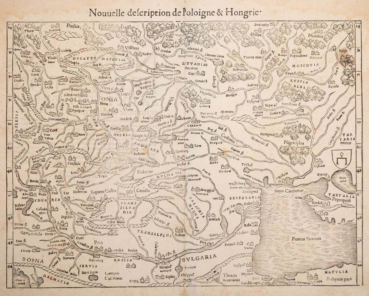 MAPA POLSKI I WĘGIER, Sebastian Münster, Bazylea, 1552 - Online auction ...