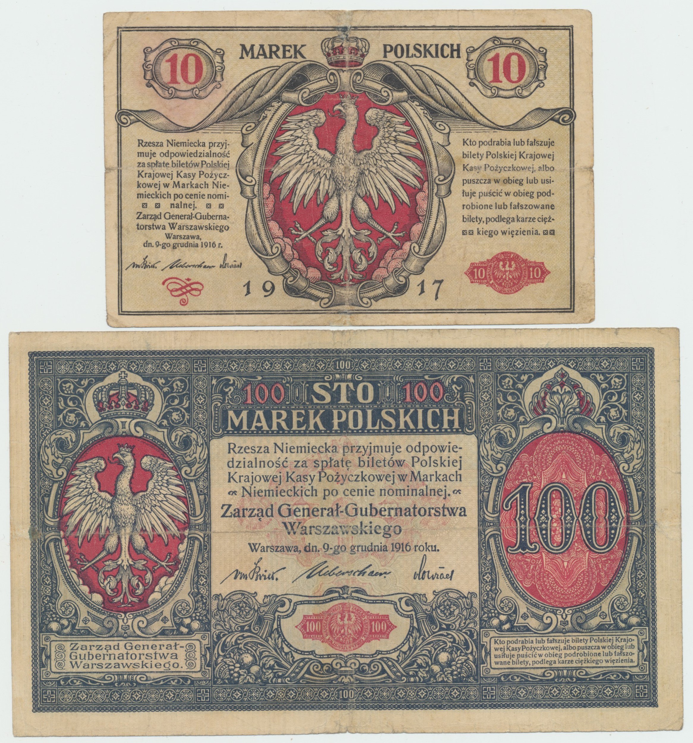 GG, 10 i 100 mkp 1916 Generał - zestaw 2 egz. - Aukcja internetowa ...