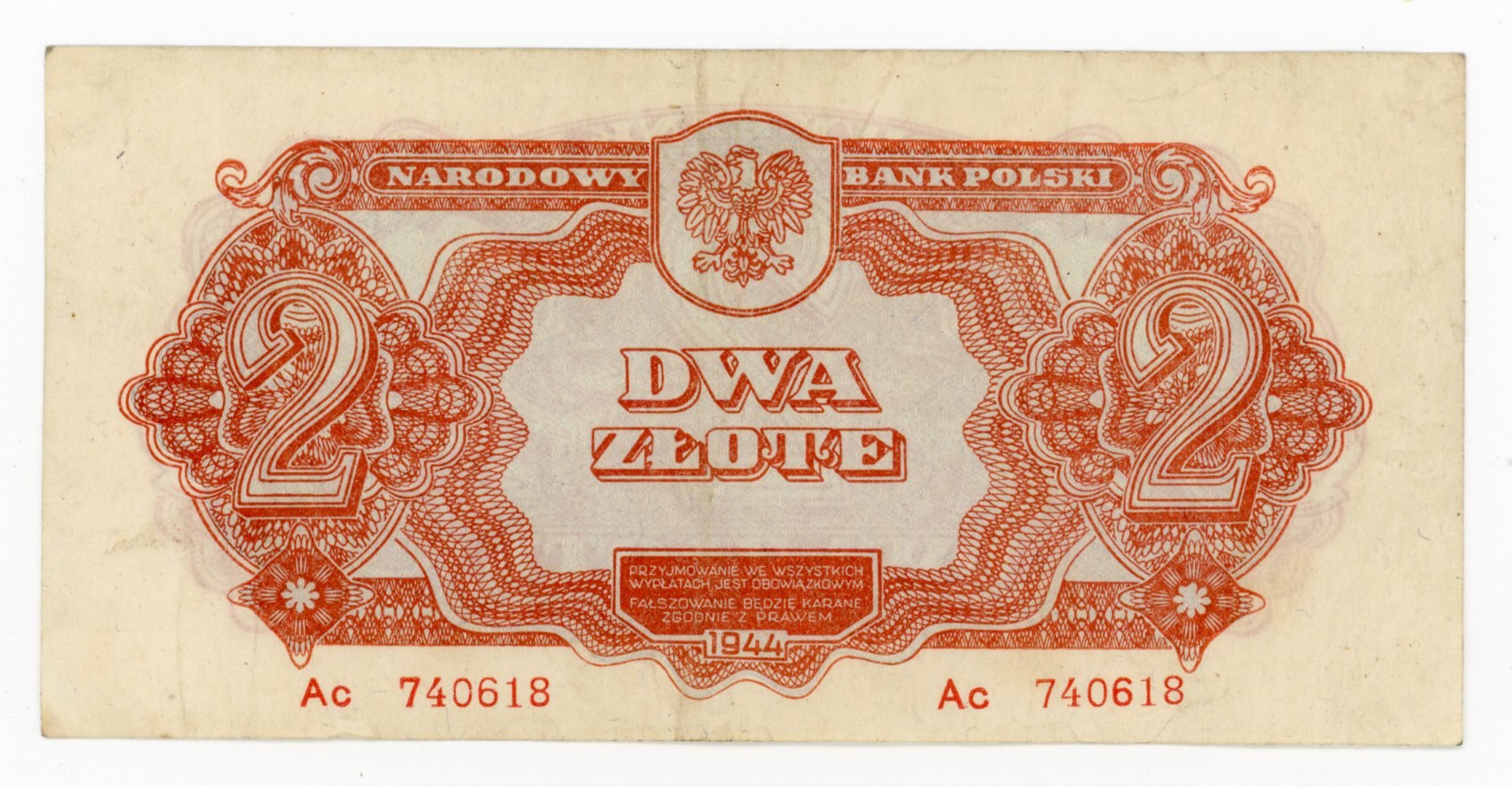 PRL, 2 złote 1944 "obowiązkowym", seria Ac (486) - Aukcja internetowa / Licytacja online - Cena ...