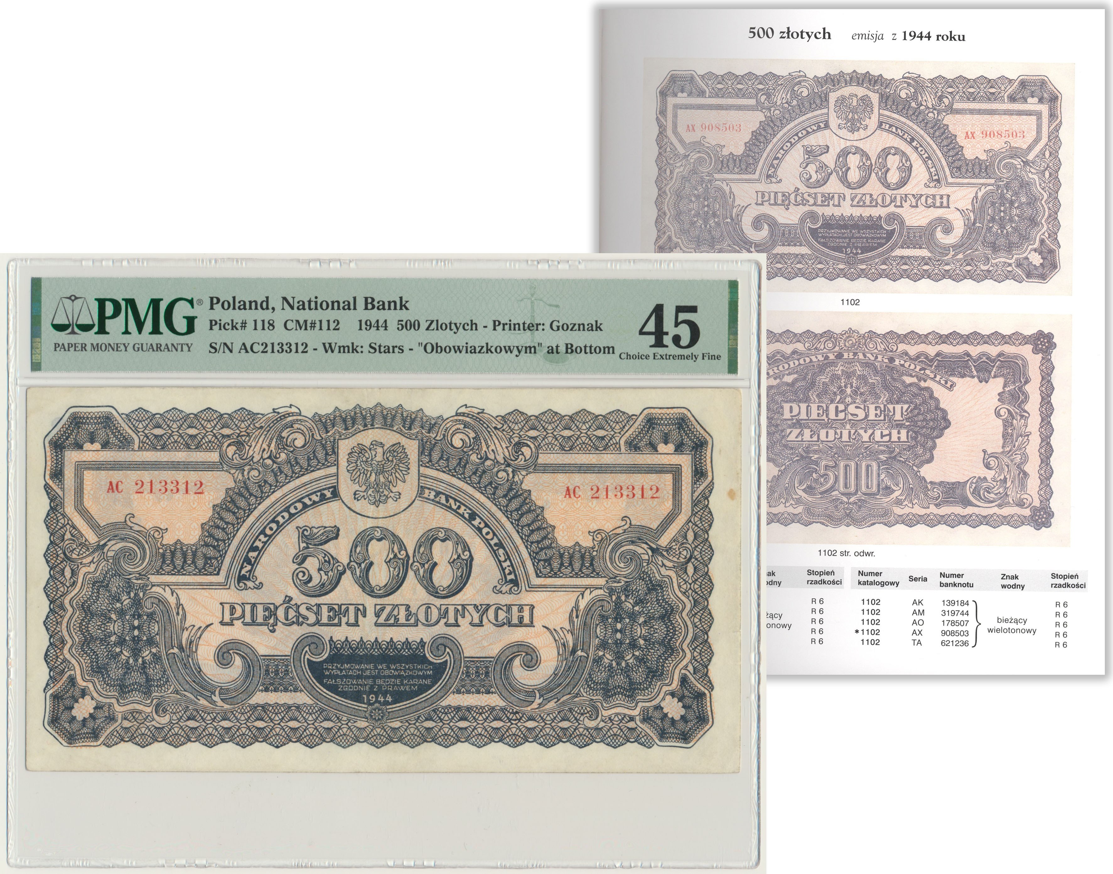 500 złotych 1944 ...owym - AC - RADAR - PMG 45 - Aukcja internetowa ...