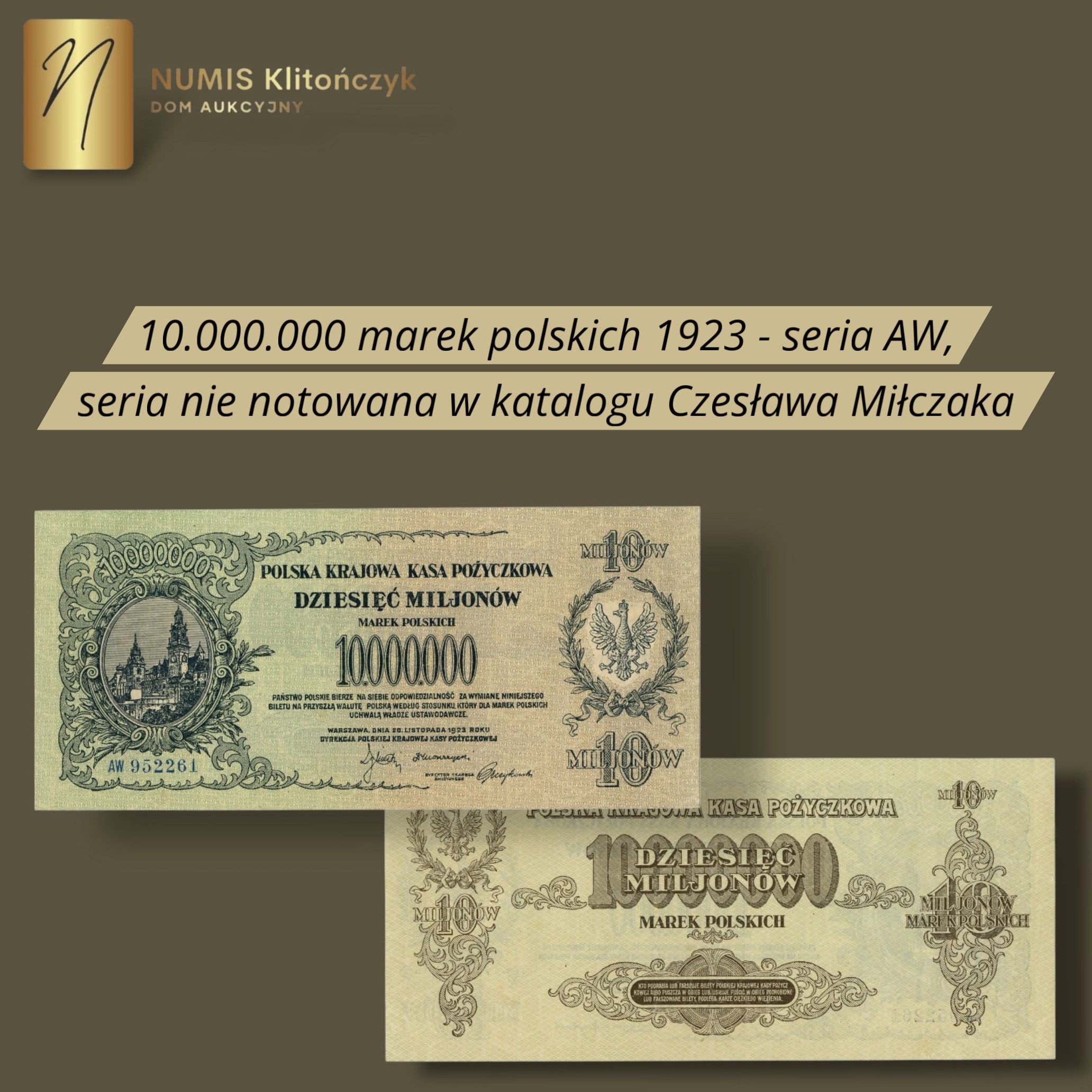 10,000,000 Polish marks 1923 - AW series, series not listed in Czesław ...