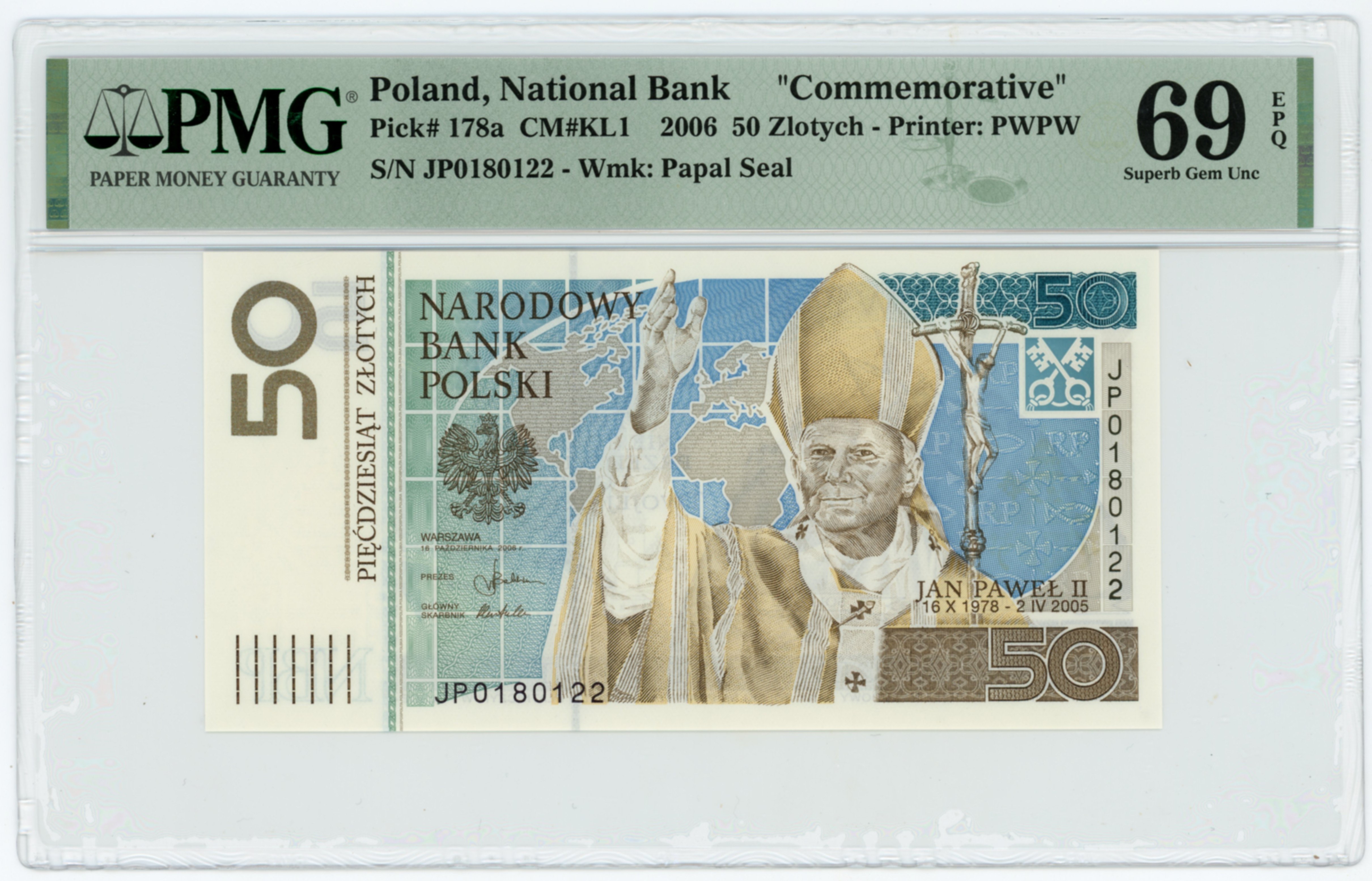 50 złotych 2006, Jan Paweł II, PMG 69 EPQ, 2-ga MAX NOTA - Aukcja ...