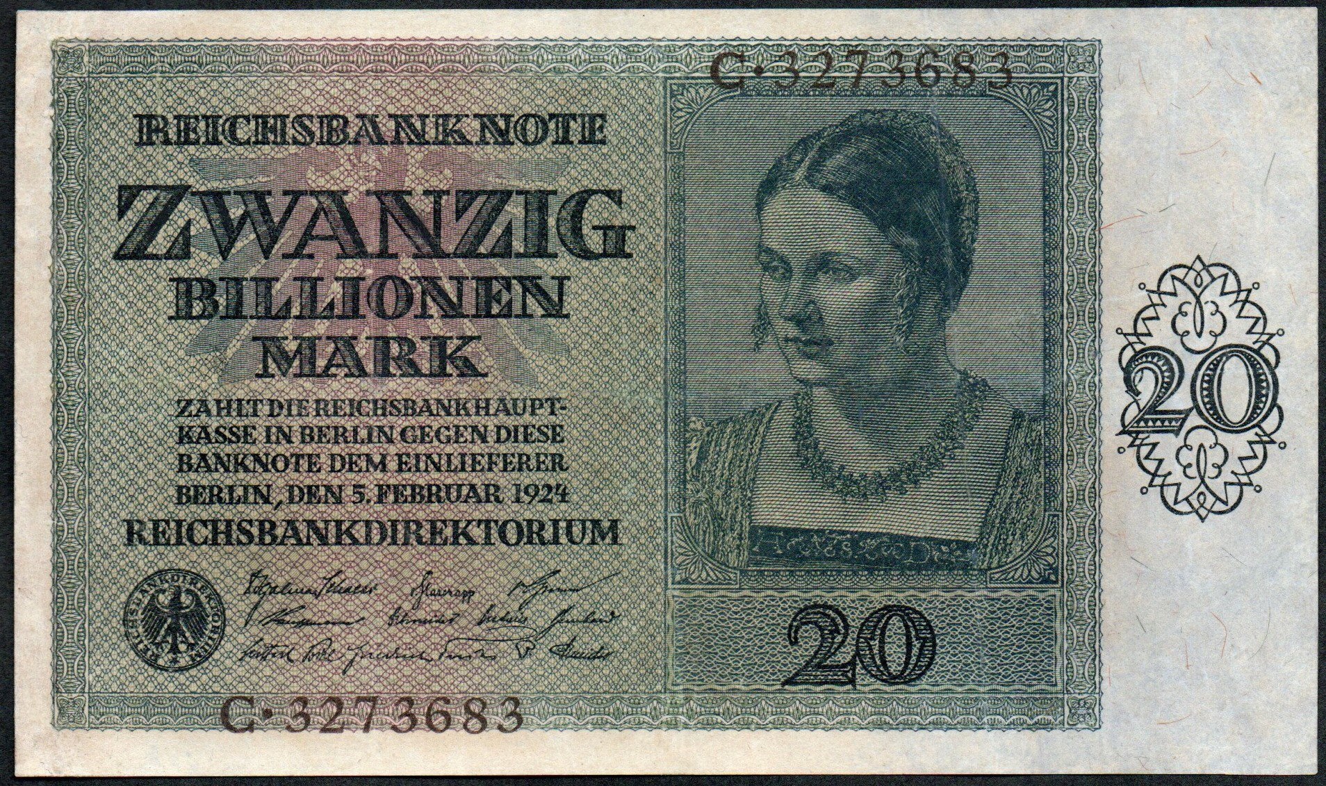 Germany. Weimar Republic 20 Trillion Marks 1924 Reichsbanknote ...
