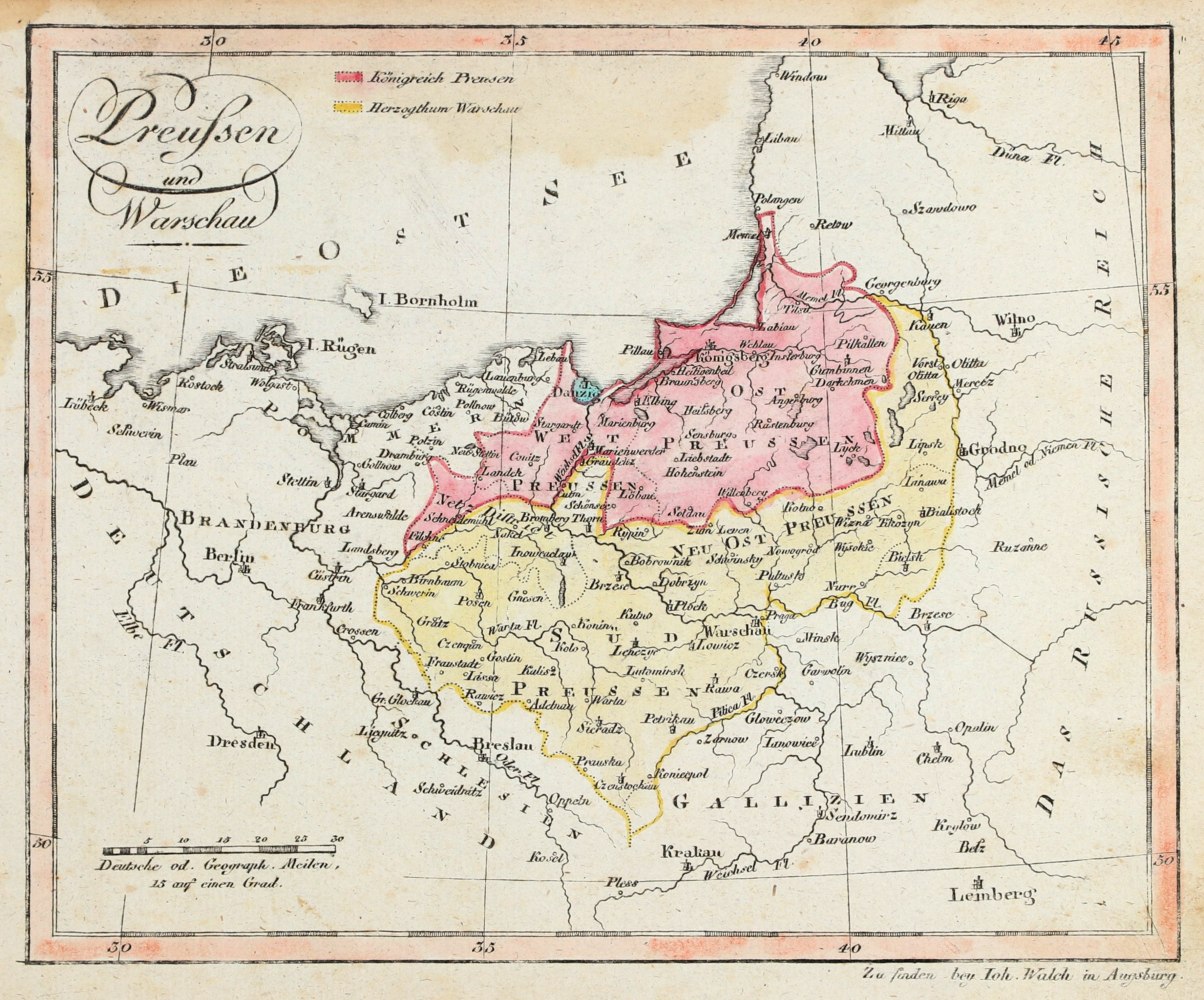 PRUSY. Mapa Prus po rozbiorach Polski; pochodzi z: J. Walch ...