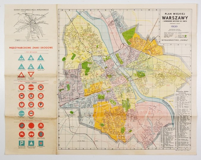 [WARSAW]. Plan of Greater Warsaw with listing of all streets. 1939 ...