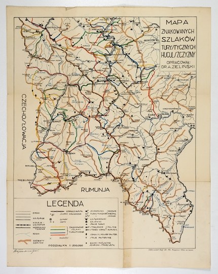 [HUCULSHCHYNA]. Map of marked tourist routes of Hutsul region. Color ...