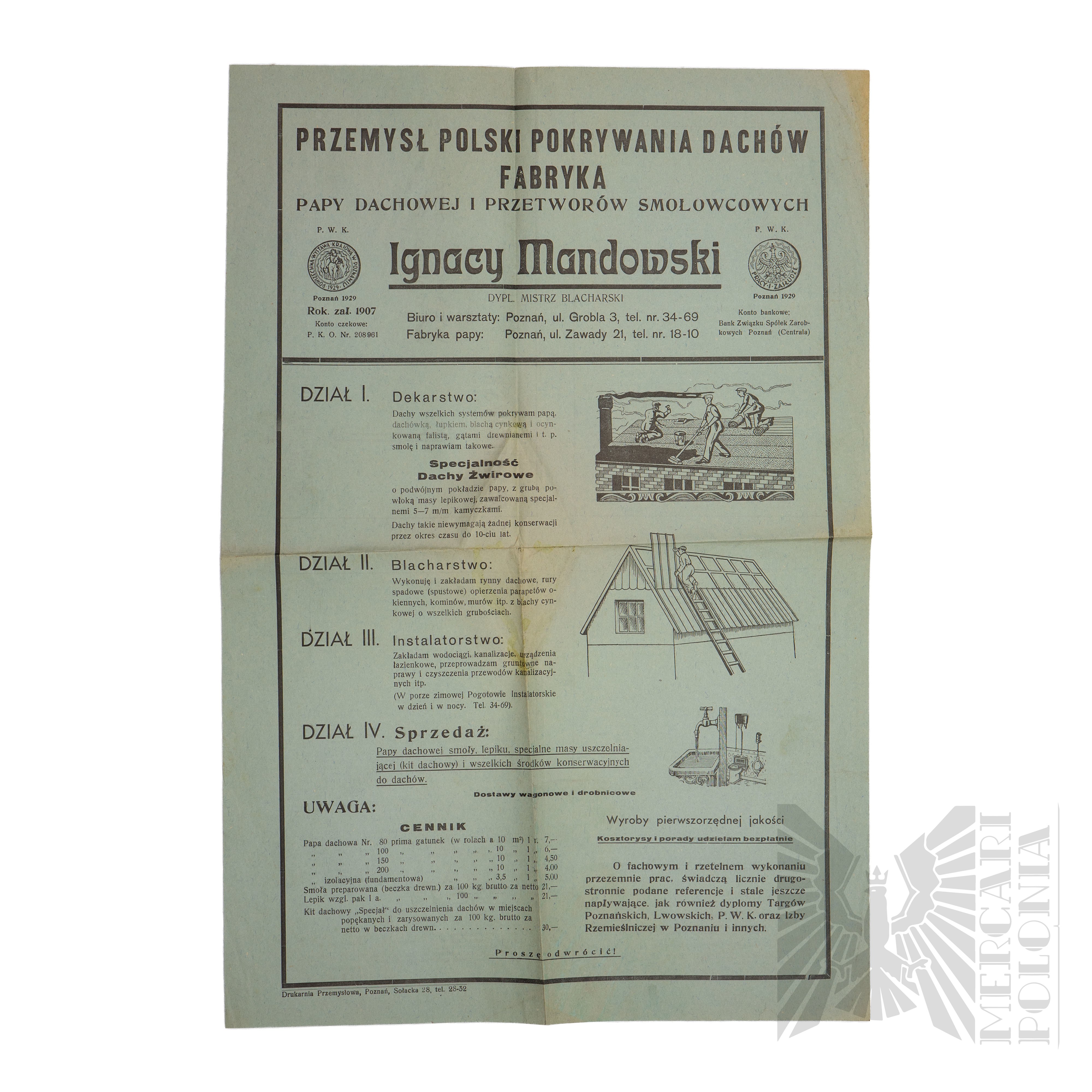 II RP- Plakat Reklamowy Przemysł Polski Pokrywania Dachów Fabryka Papy ...