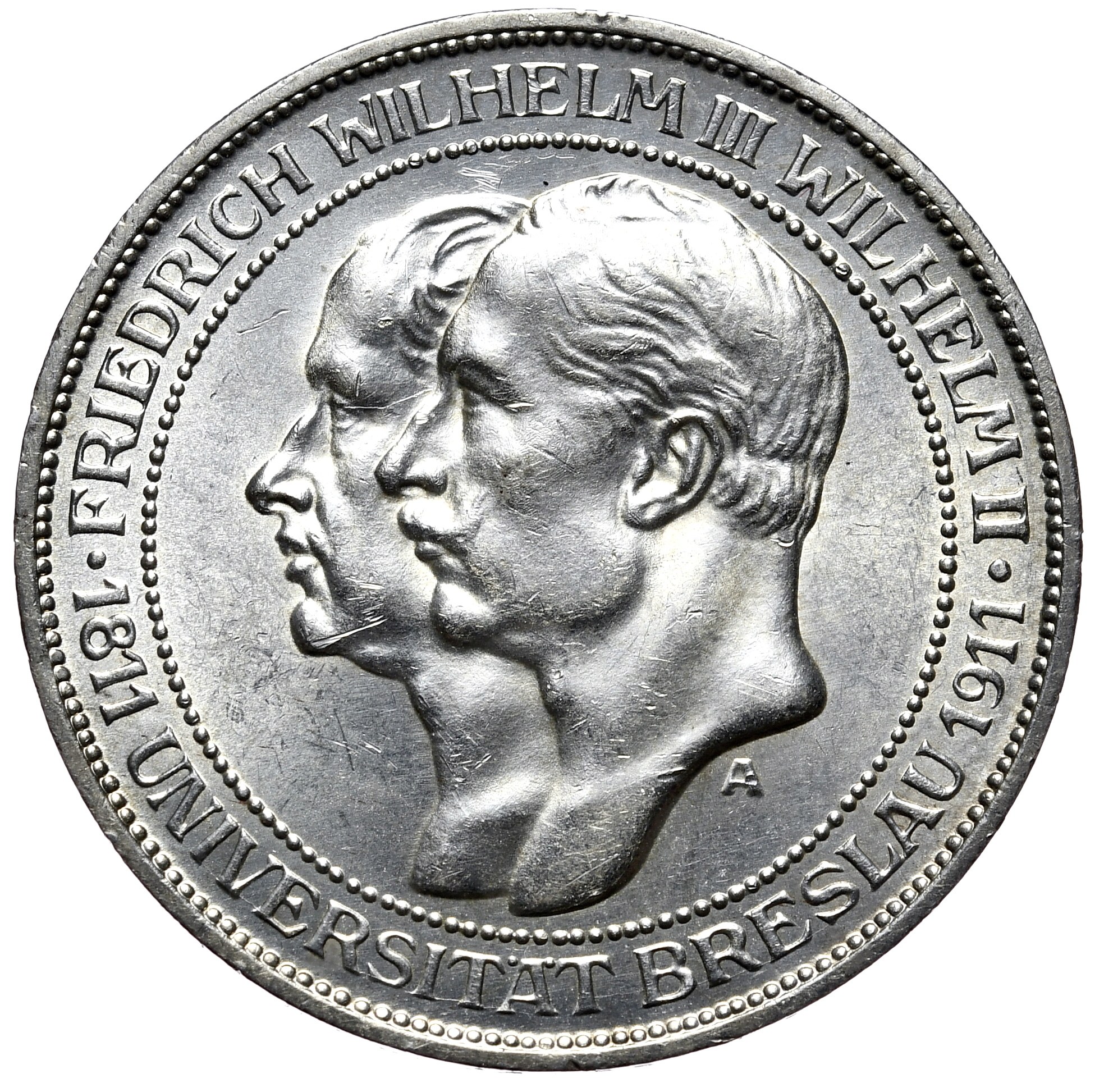 Niemcy, Prusy, 3 marki 1911 A, Berlin, 100-lecie Uniwersytetu Wrocławskiego - Aukcja internetowa ...