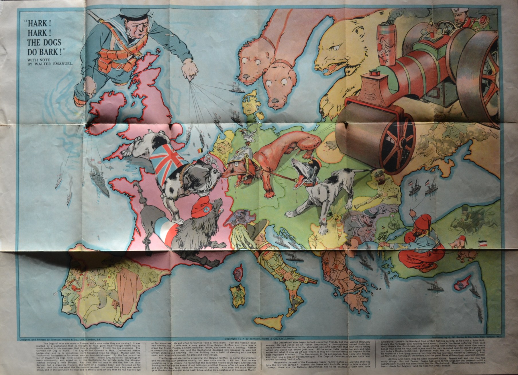 HARK! HARK! The Dogs do Bark! London [1914]. Satyryczna mapa Europy po ...