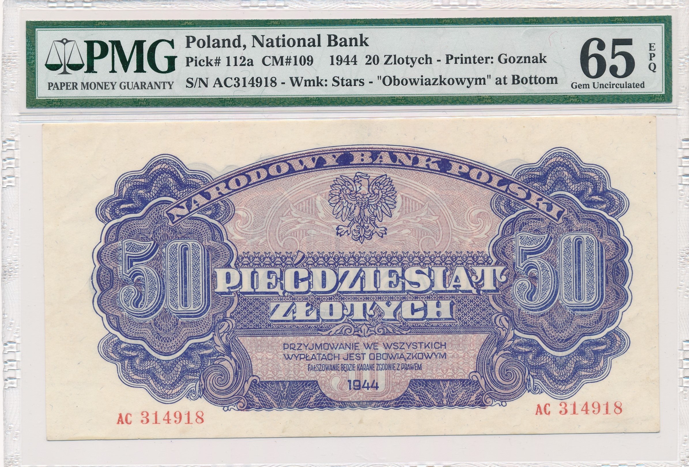 50 złotych 1944 ...owym - AC - PMG 65 EPQ - rzadki - Online auction ...