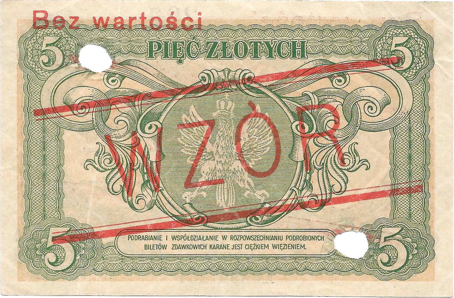 5 złotych 01.05.1925, seria A 1234567 / A 8901234, WZÓR. - Aukcja ...
