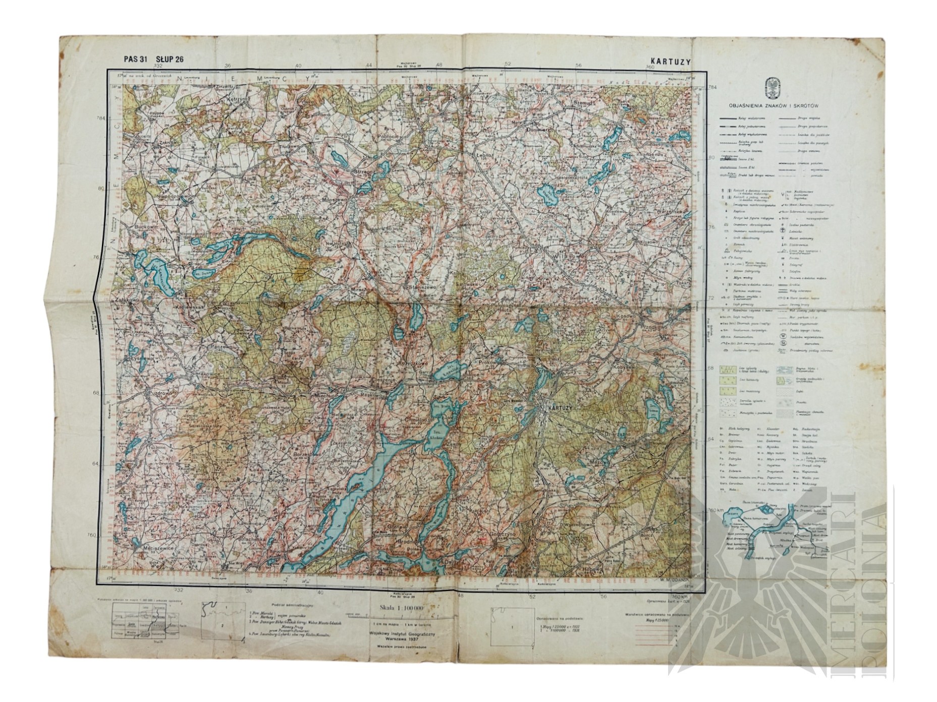 II RP Mapa Kartuzy Wojskowy Instytut Geograficzny - Aukcja internetowa ...