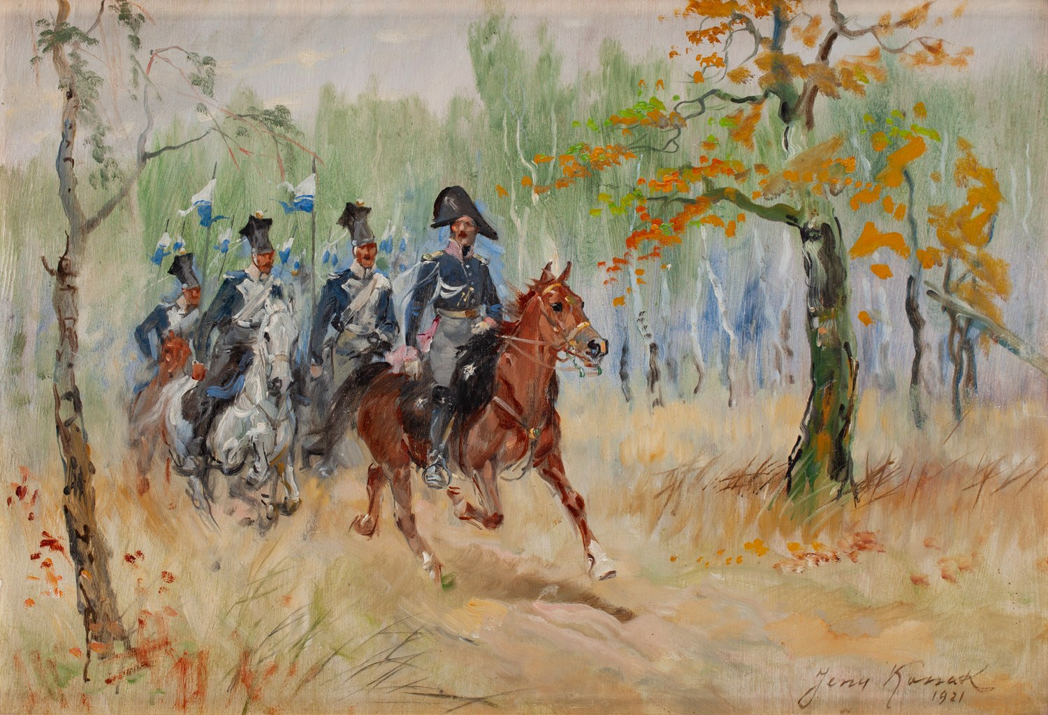 Jerzy Kossak (1886 Kraków - 1955 Kraków), Przejazd pułku ułanów, 1921 ...