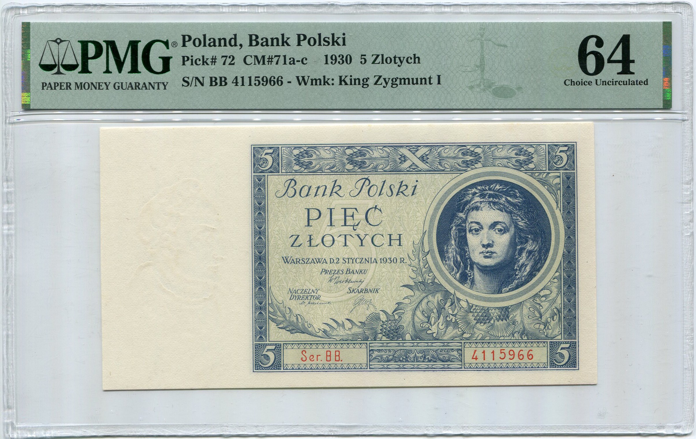 5 złotych 1930 - Ser.BB. - PMG 64 - Aukcja internetowa / Licytacja online - Cena - OneBid